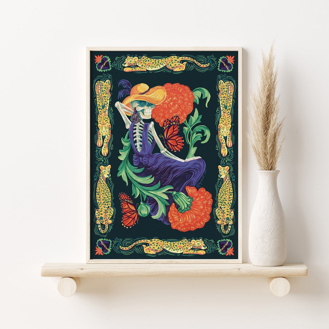 La Catrina Sunbathing Skeleton Wall Art A4 Art Print Mexico - Etsy