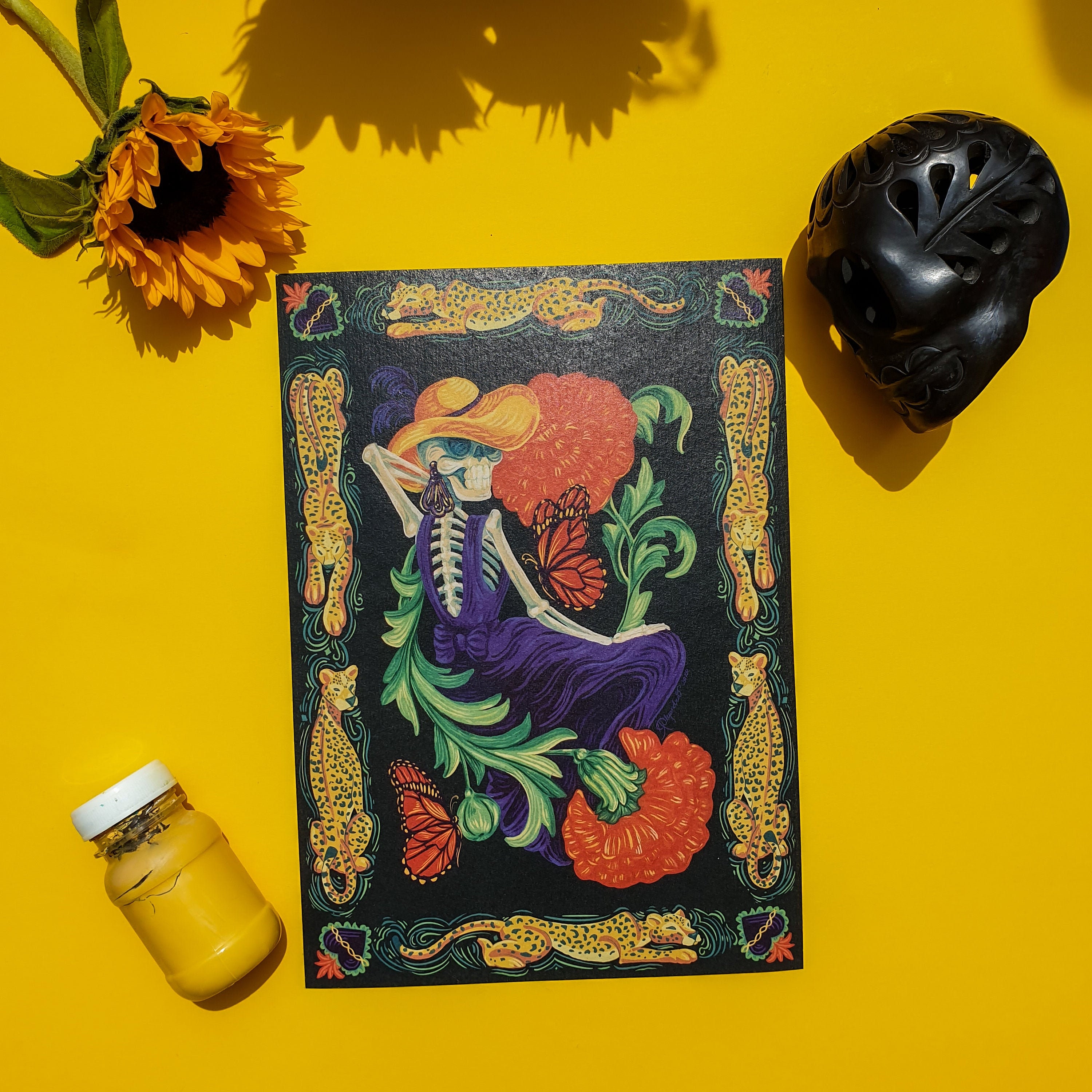 La Catrina Sunbathing Skeleton Wall Art A4 Art Print Mexico - Etsy