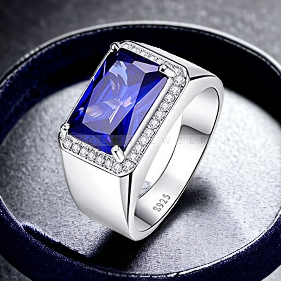 Blue Sapphire Men Ring Handmade Natural Sapphire Ring - Etsy