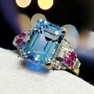 Natural Blue Topaz and Ruby Ring in Solid 925 Sterling Silver Designer ...