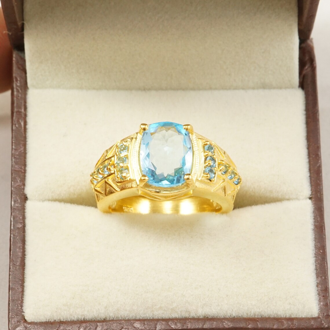 Natural Blue Topaz Ring for Men 925 Sterling Silver Blue | Etsy