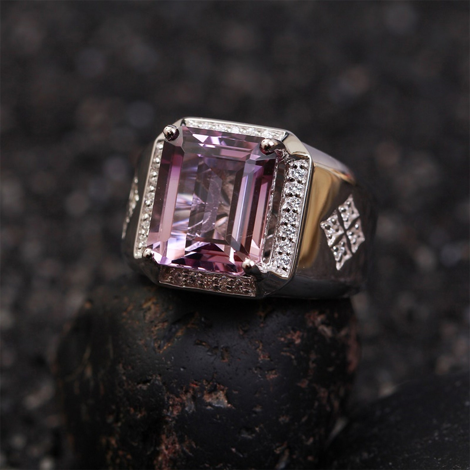 Sterling Silver Amethyst Men's Ring: Octagon Cut Purple Stone - Etsy