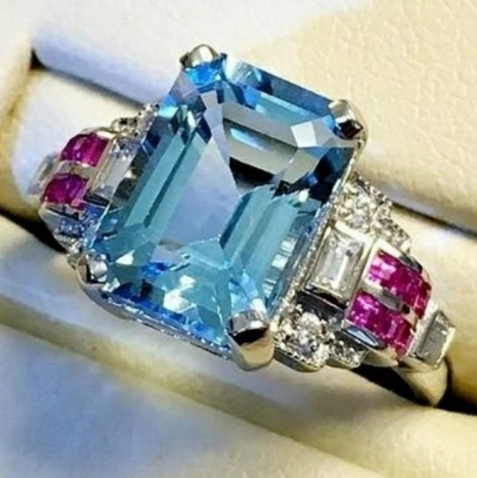 Natural Blue Topaz and Ruby Ring in Solid 925 Sterling Silver - Etsy