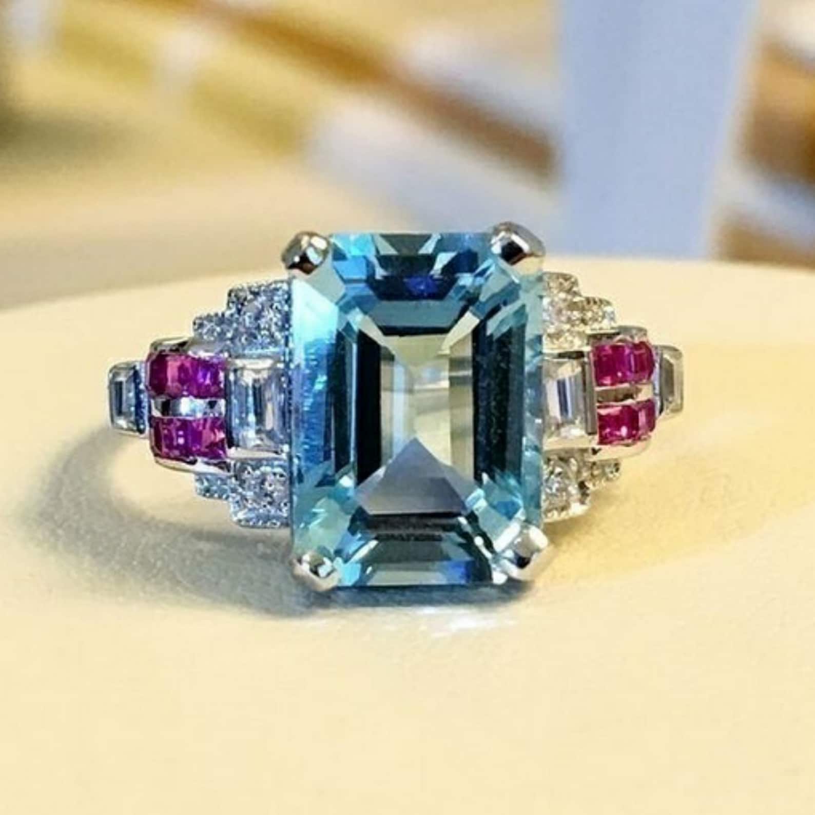 Natural Blue Topaz and Ruby Ring in Solid 925 Sterling Silver - Etsy