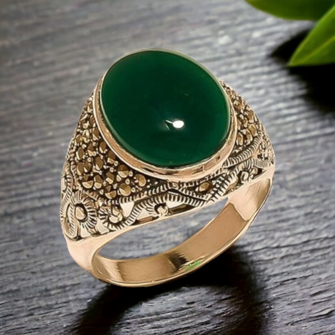 Mens Jade Ring, Gold Plated Sterling Silver, Vintage Style - Etsy