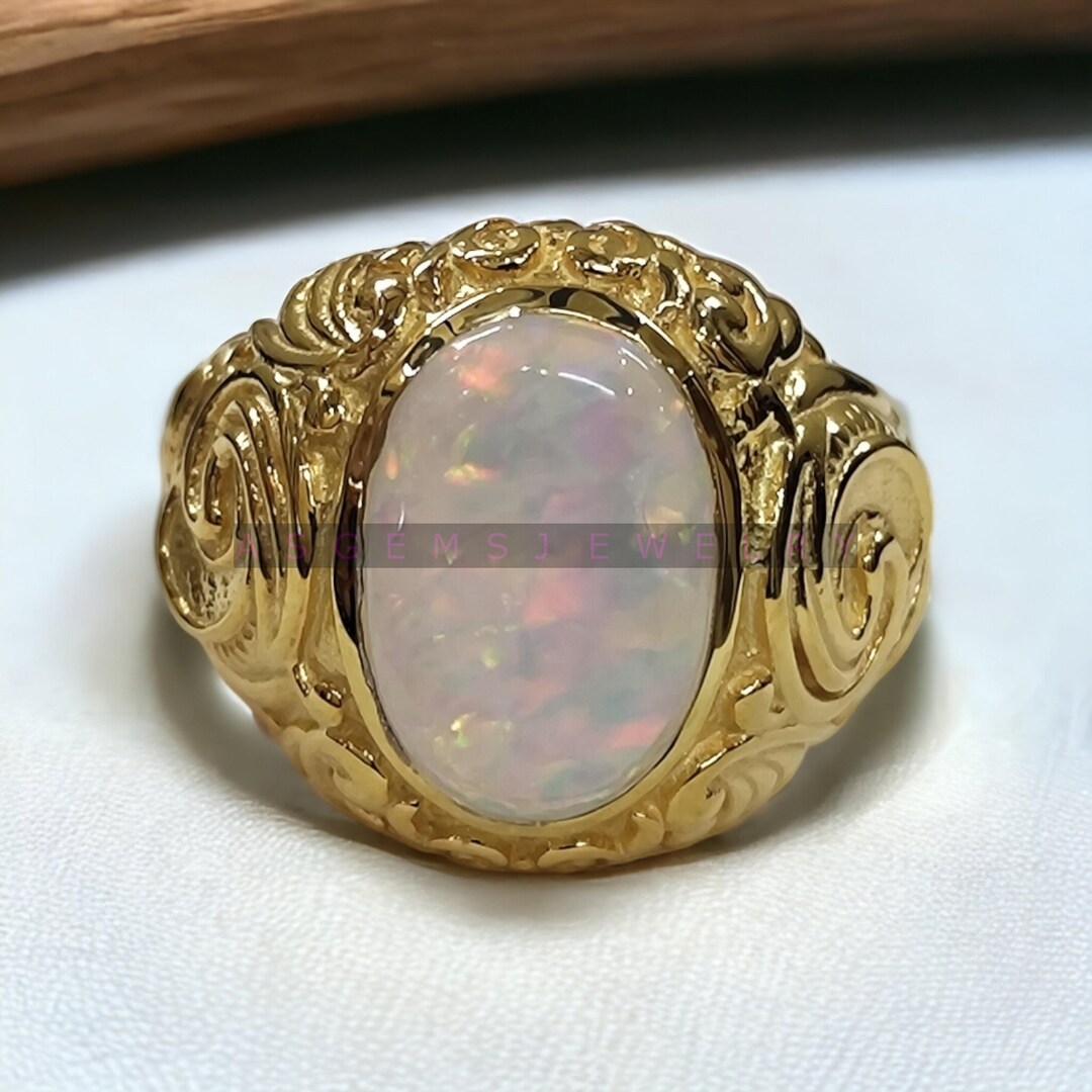 Opal Mens Ring, 925 Solid Sterling Silver Ring, 22k Gold Fill, Rose ...