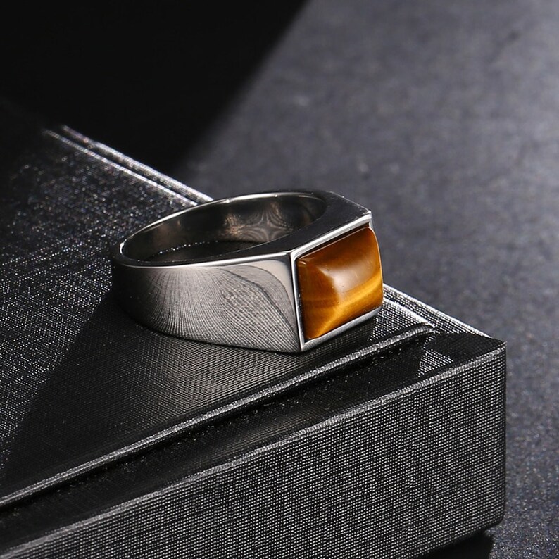 Tiger Eye Men's Ring 925 Sterling Silver Signet Ring - Etsy