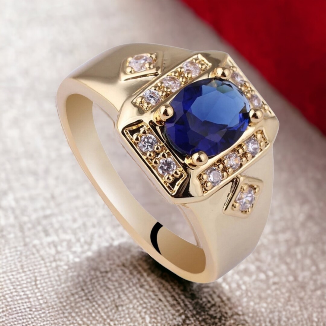 Blue Sapphire Men's Ring, Natural Blue Sapphire Gemstone Ring, 14k Gold ...