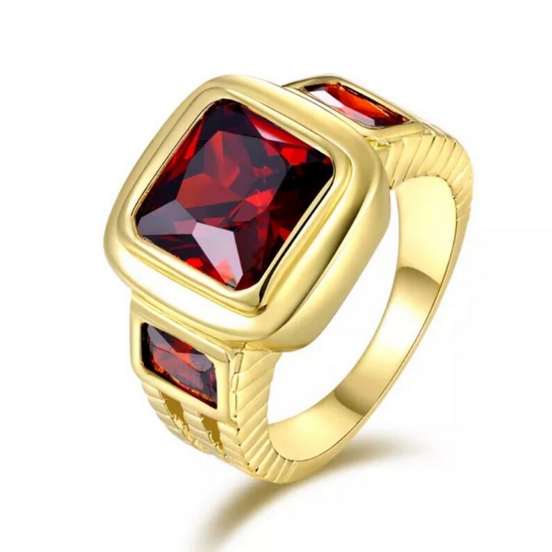 Garnet Ring for Men 925 Sterling Silver Statement Ring | Etsy