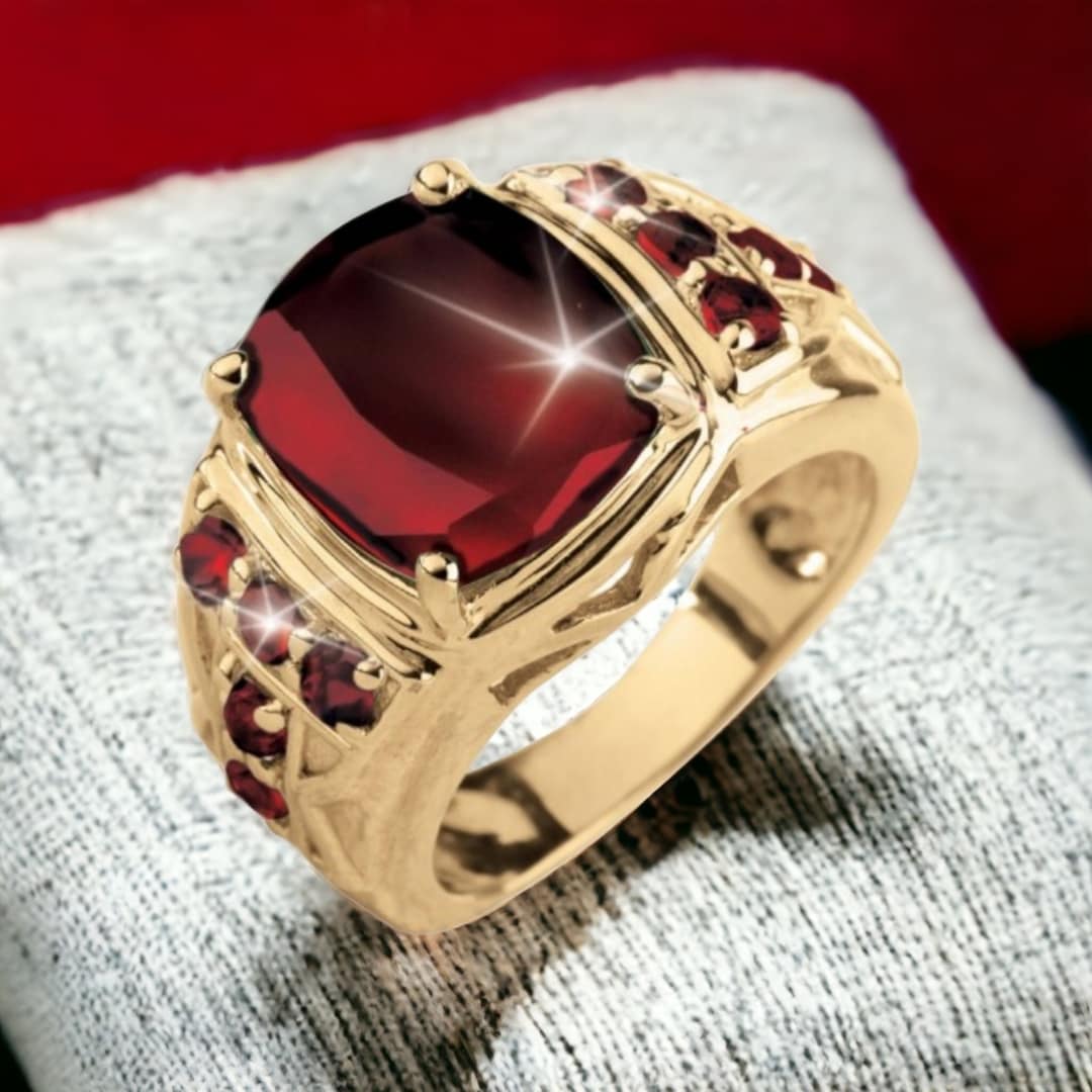 Handmade Garnet Ring for Men: 925 Sterling Silver Cushion Stone - Etsy
