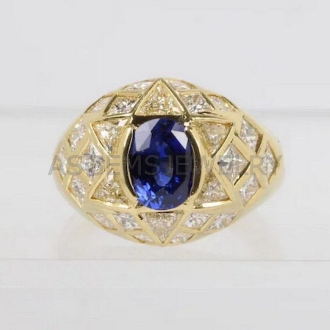 Natural Blue Sapphire Ring for Men in Solid 925 Sterling Silver,oval ...