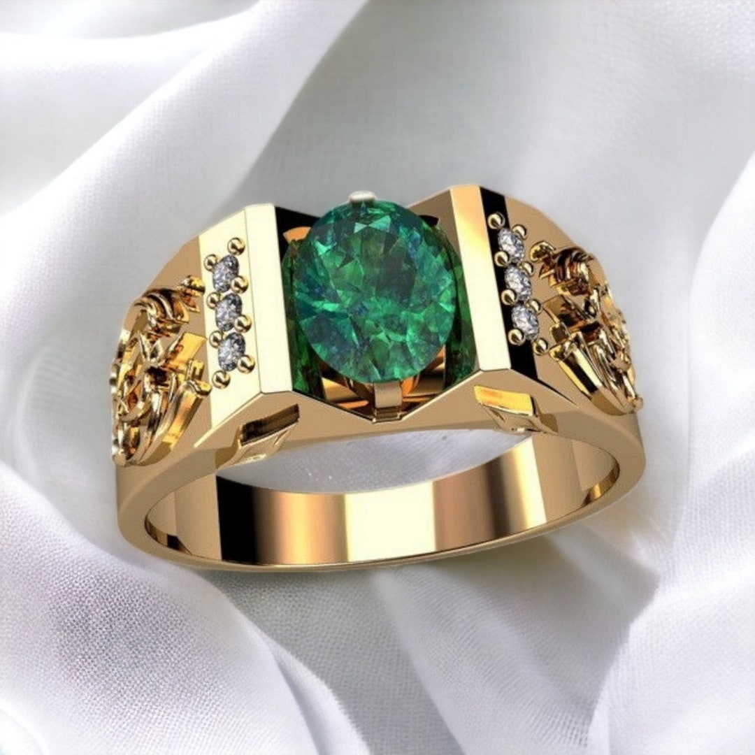 Emerald Men's Ring Anniversary Ring Wedding Men's Ring Engraving Ring ...