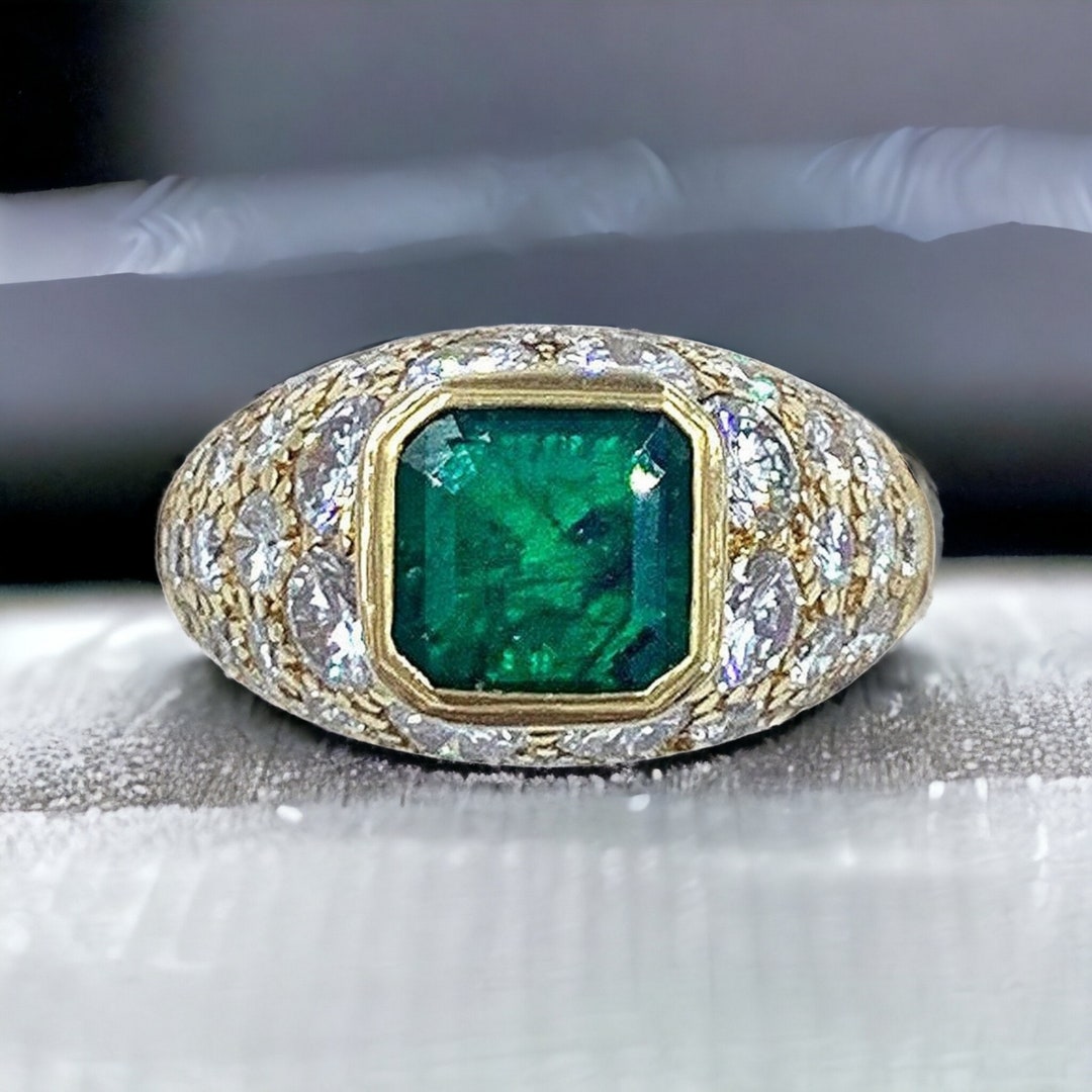 Emerald Men's Ring, 14K Gold Over, Engagement Ring, AAA Quality Ring ...