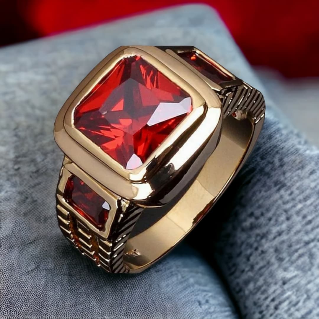 Garnet Ring for Men 925 Sterling Silver Statement Ring - Etsy