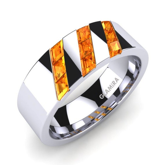 Citrine Men's Ring 925 Sterling Silver Handmade Band | Etsy