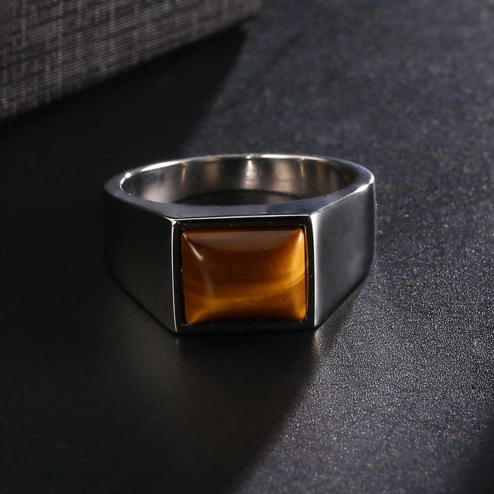 Tiger Eye Men's Ring 925 Sterling Silver Signet Ring - Etsy