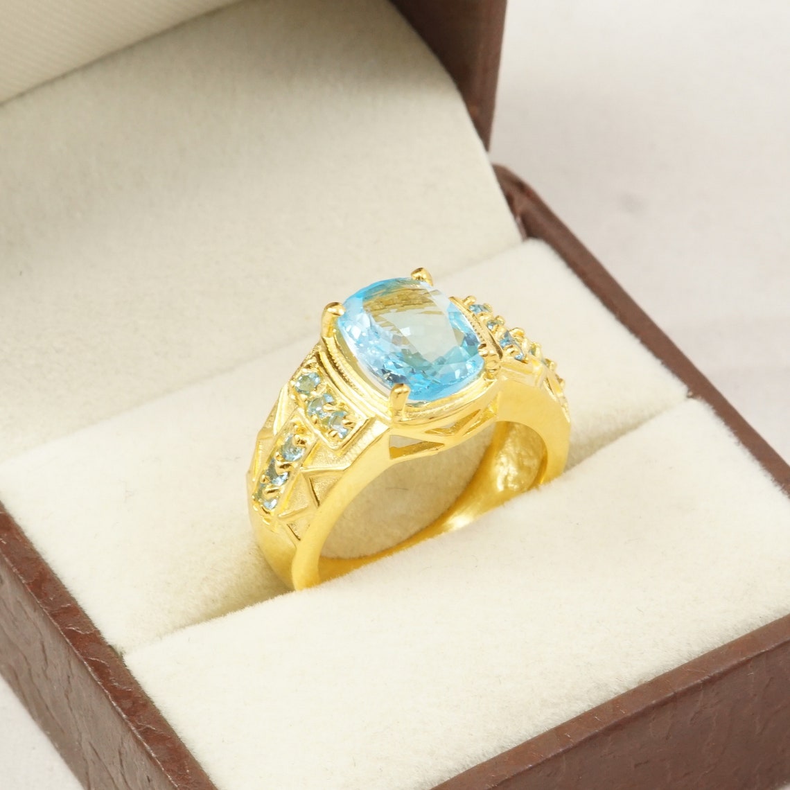 Natural Blue Topaz Ring for Men 925 Sterling Silver Blue | Etsy