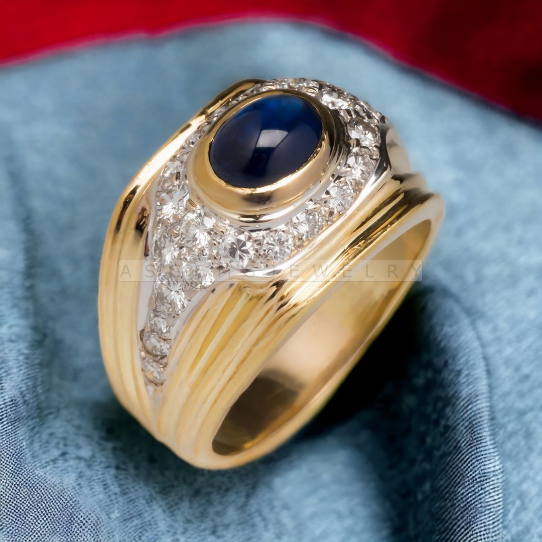 Blue Sapphire Men's Ring, 925 Sterling Silver Gents Ring, Handmade Blue ...