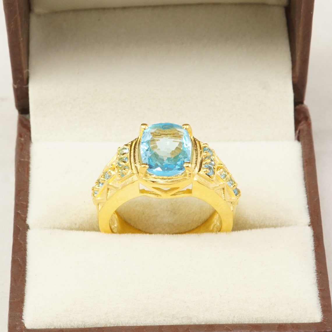 Natural Blue Topaz Ring for Men 925 Sterling Silver Blue | Etsy