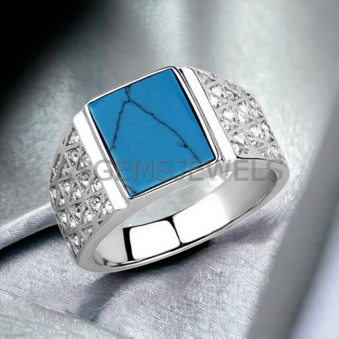 Natural Turquoise Ring in Solid 925 Sterling Silver, Designer Promise ...
