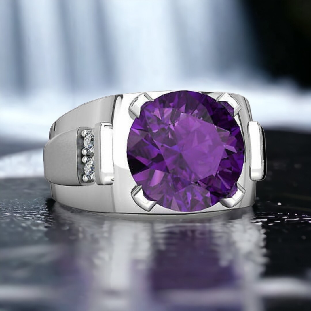 Natural Amethyst Ring for Men, 925 Sterling Silver, Handmade AAA ...