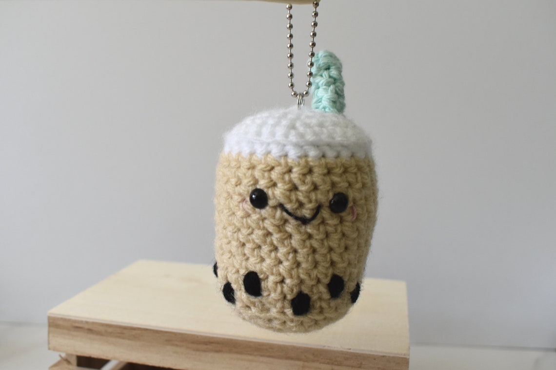 Crochet Boba Bubble Tea Amigurumi Plushie Keychain | Foodie Ornament ...