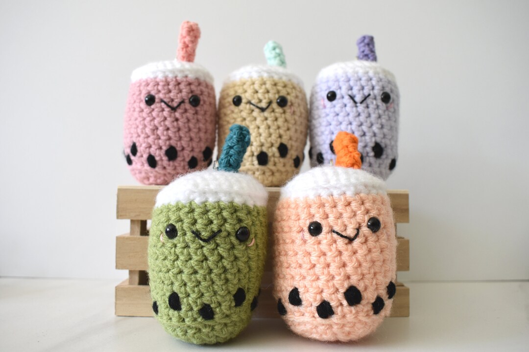 Crochet Boba Bubble Tea Amigurumi Plushie Keychain | Foodie Ornament ...