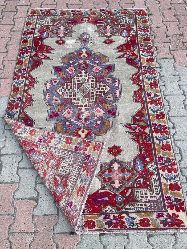 Vintage Rug Turkish Rug Pastel Color Rug 4.3x7.3 Ft Area Rug | Etsy
