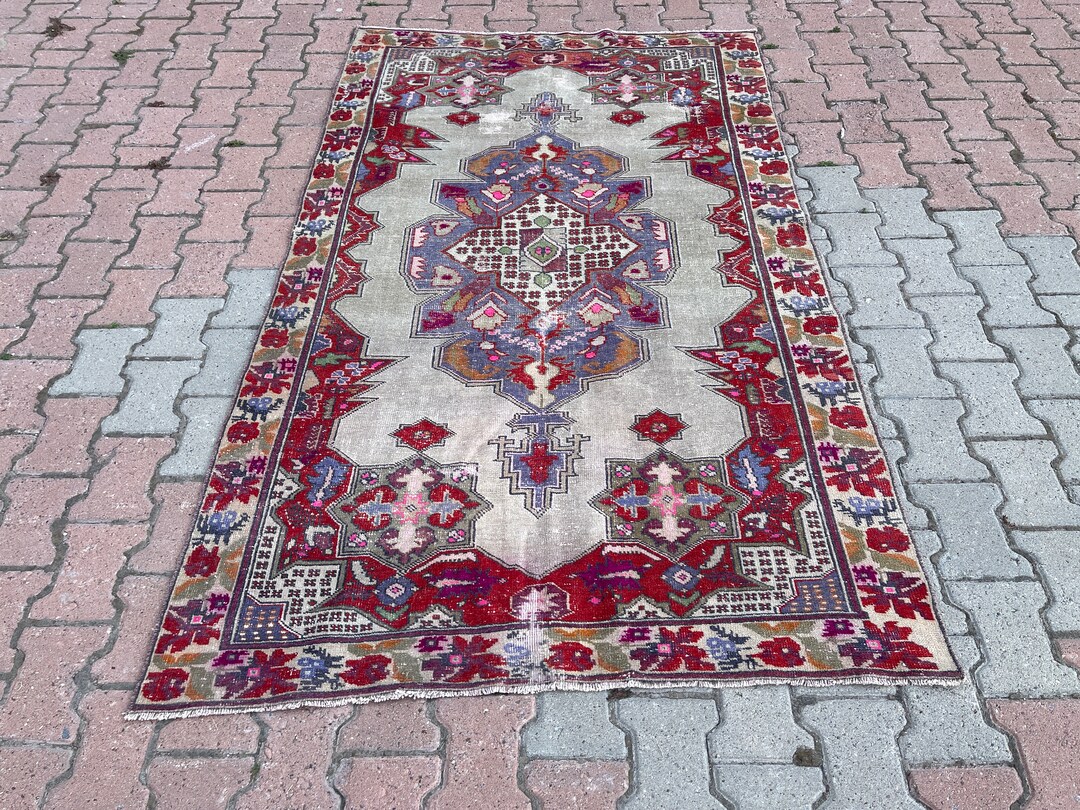 Vintage Rug Turkish Rug Pastel Color Rug 4.3x7.3 Ft Area Rug - Etsy