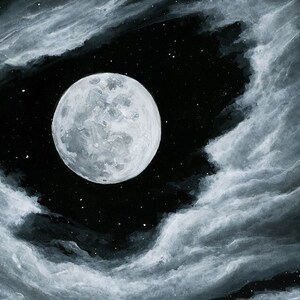 Full Moon: Print of Original India Ink and Gouache Painting, Moon, Full ...