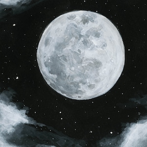 Full Moon: Print of Original India Ink and Gouache Painting. Celestial ...