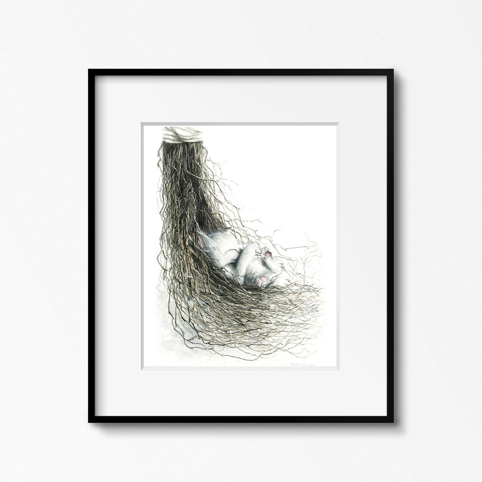 Cat Nap: Print of Original Watercolor & India Ink Painting. - Etsy
