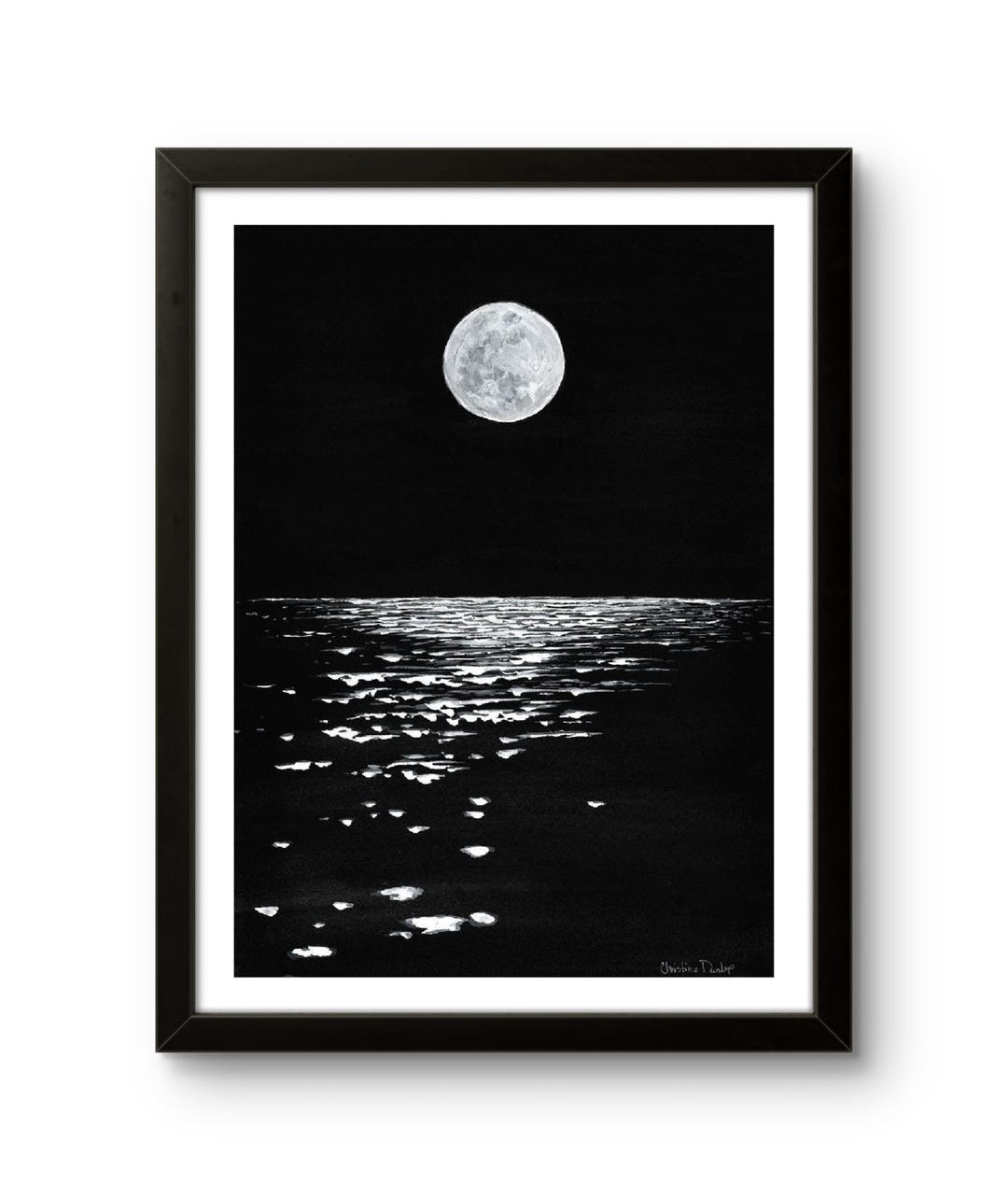 Moonlit Water: Print of Original India Ink and Gouache Painting. - Etsy