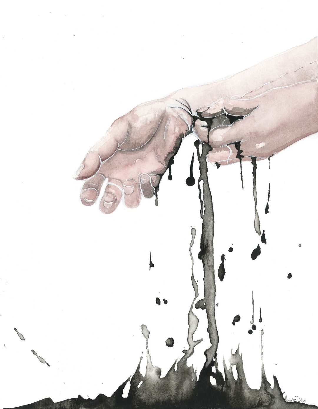 This Seam Undone: Print of Original Watercolor Painting, Dark Art Print ...