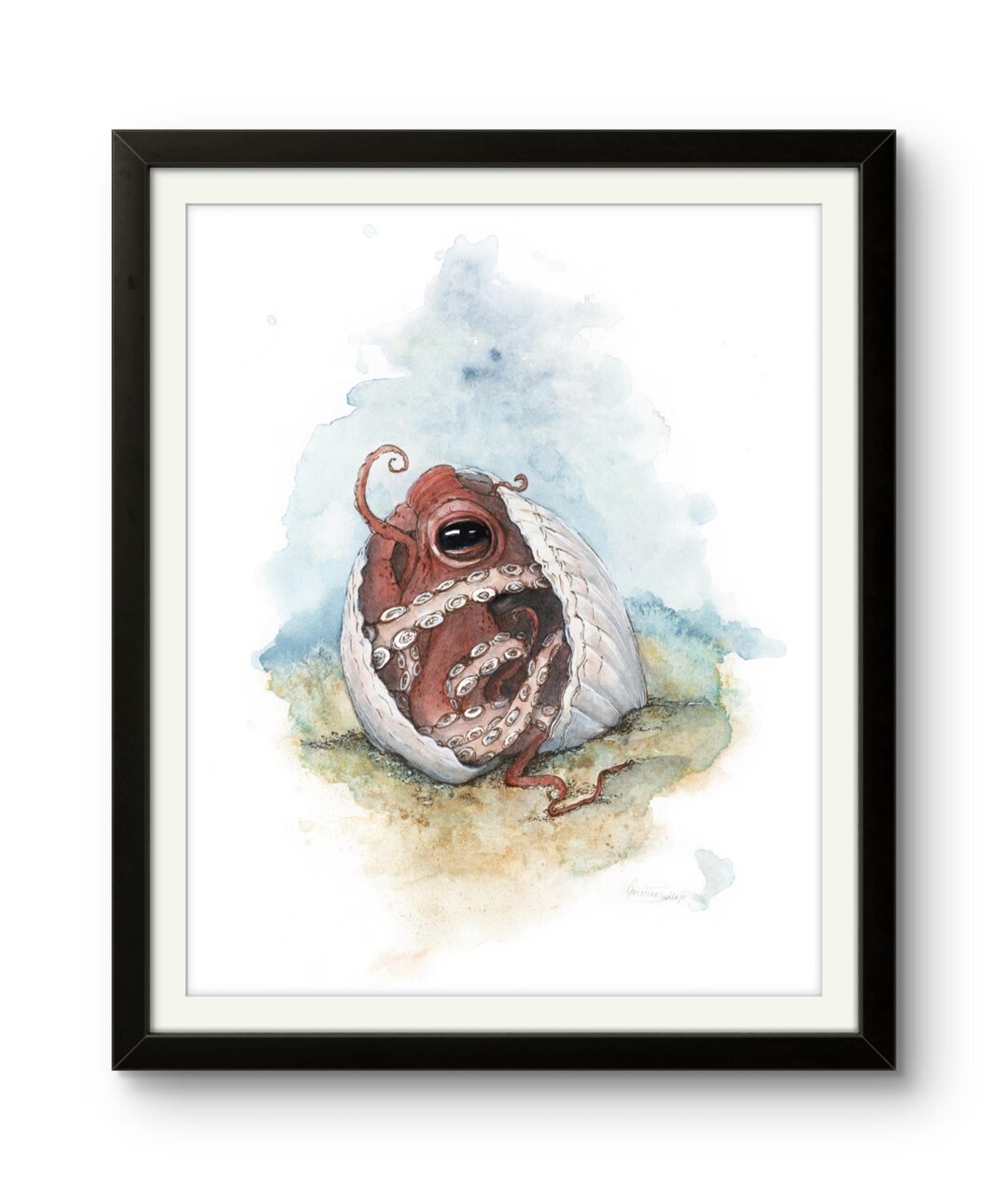 Hidden: Print of Original Watercolor & India Ink Painting. Octopus Art ...