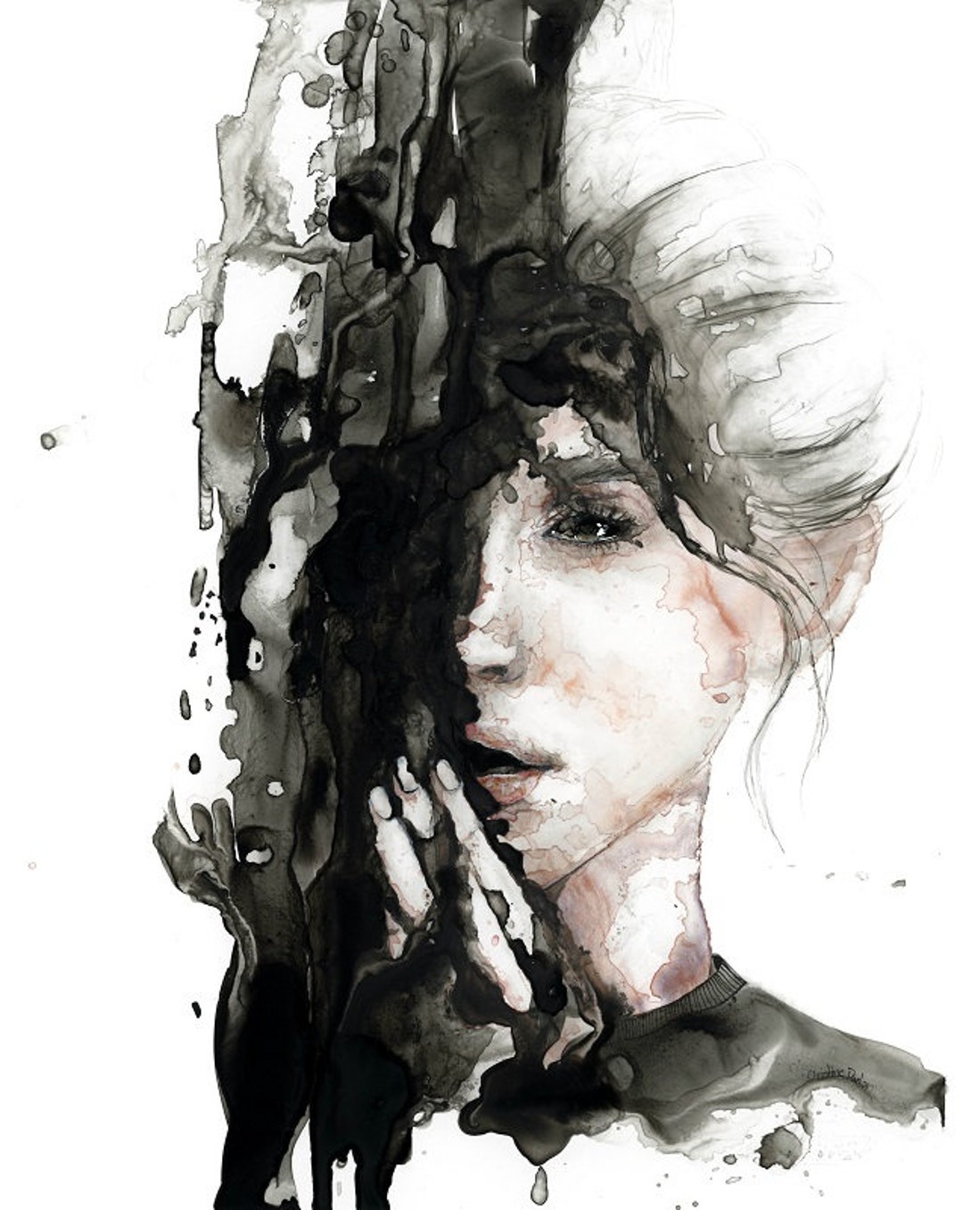 I'm Fine.: Print of Original India Ink/watercolor Painting, Dark Art ...