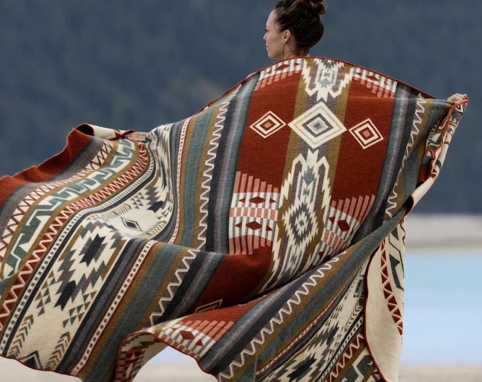 Alpaca Wool Blanket in Queen Size - Reversible Southwestern Large ...