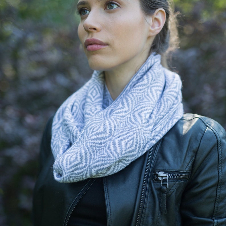 White and Grey Infinity Scarf White Knit Infinity Scarf - Etsy