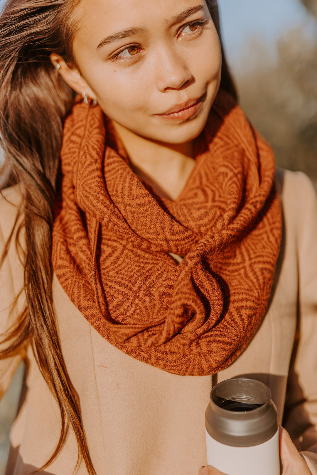 Burnt Orange Infinity Scarf - Terracotta Knit Infinity Scarf - Orange ...