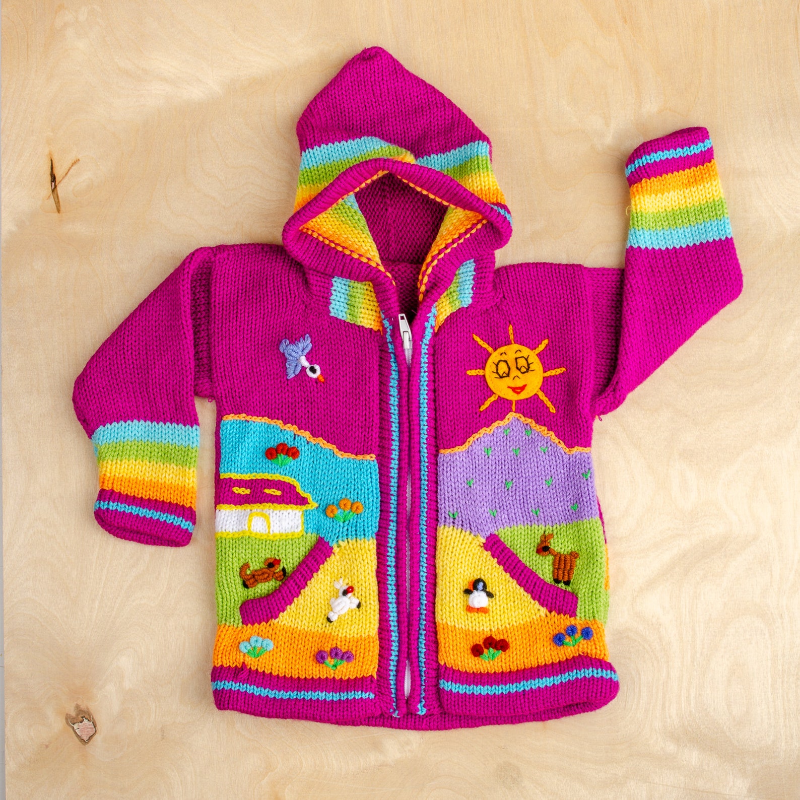 Children Knitted Sweater With Colorful Embroidered Animals - Etsy