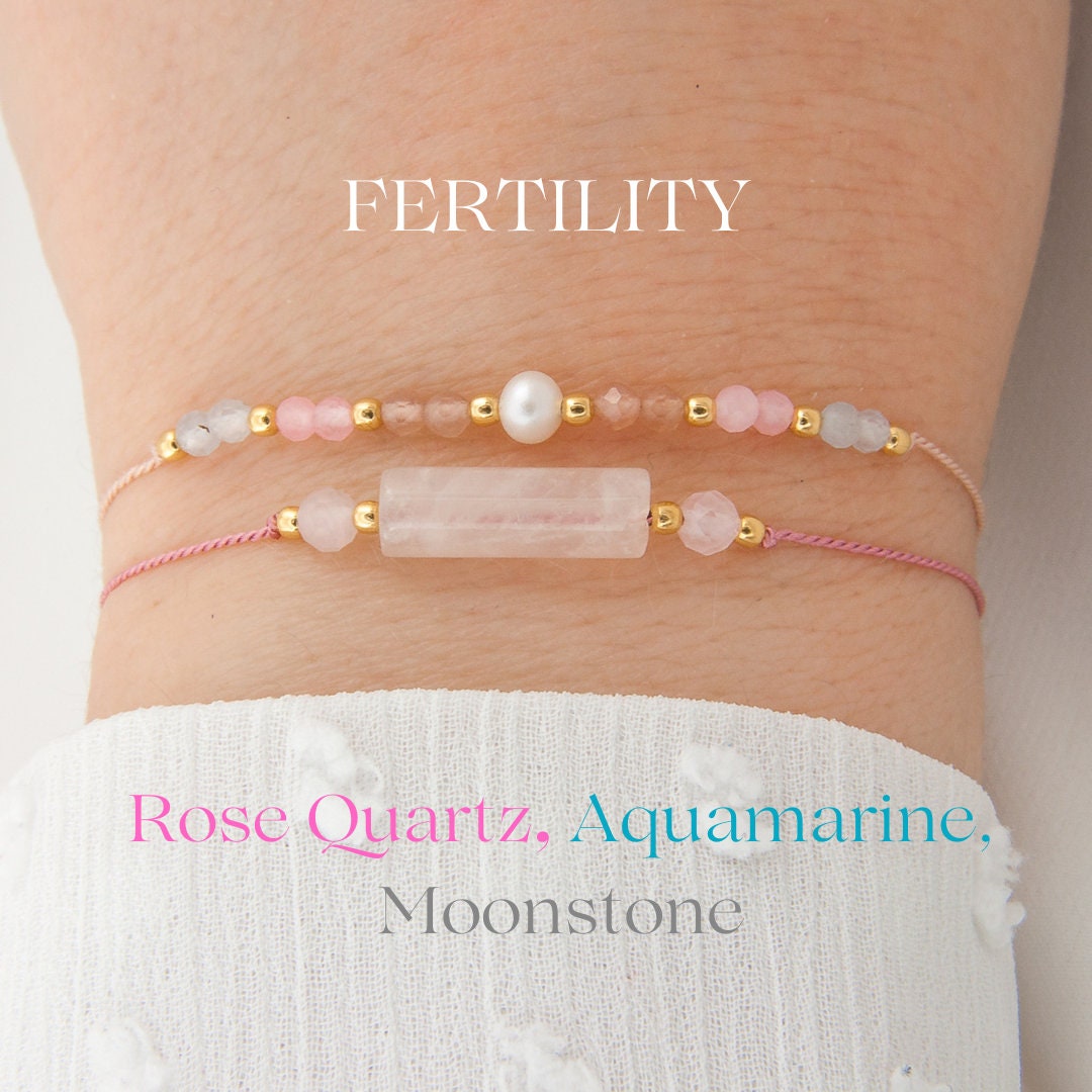 Fertility Crystal Bracelets Set of 2, Rose Quartz, Aquamarine ...