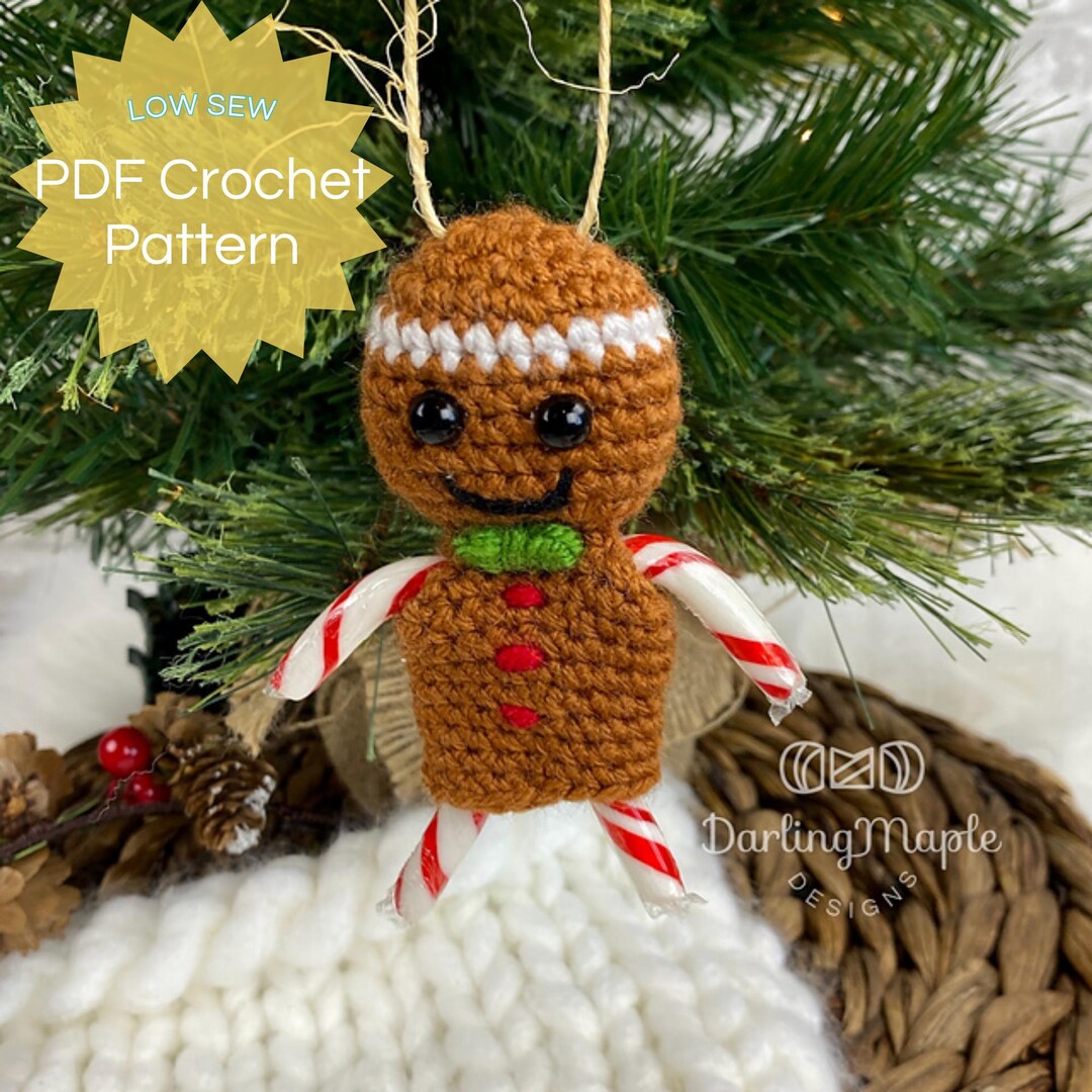 PDF Gingerbread Boy Crochet Pattern. Low-sew Gingerbread Candy Cane ...
