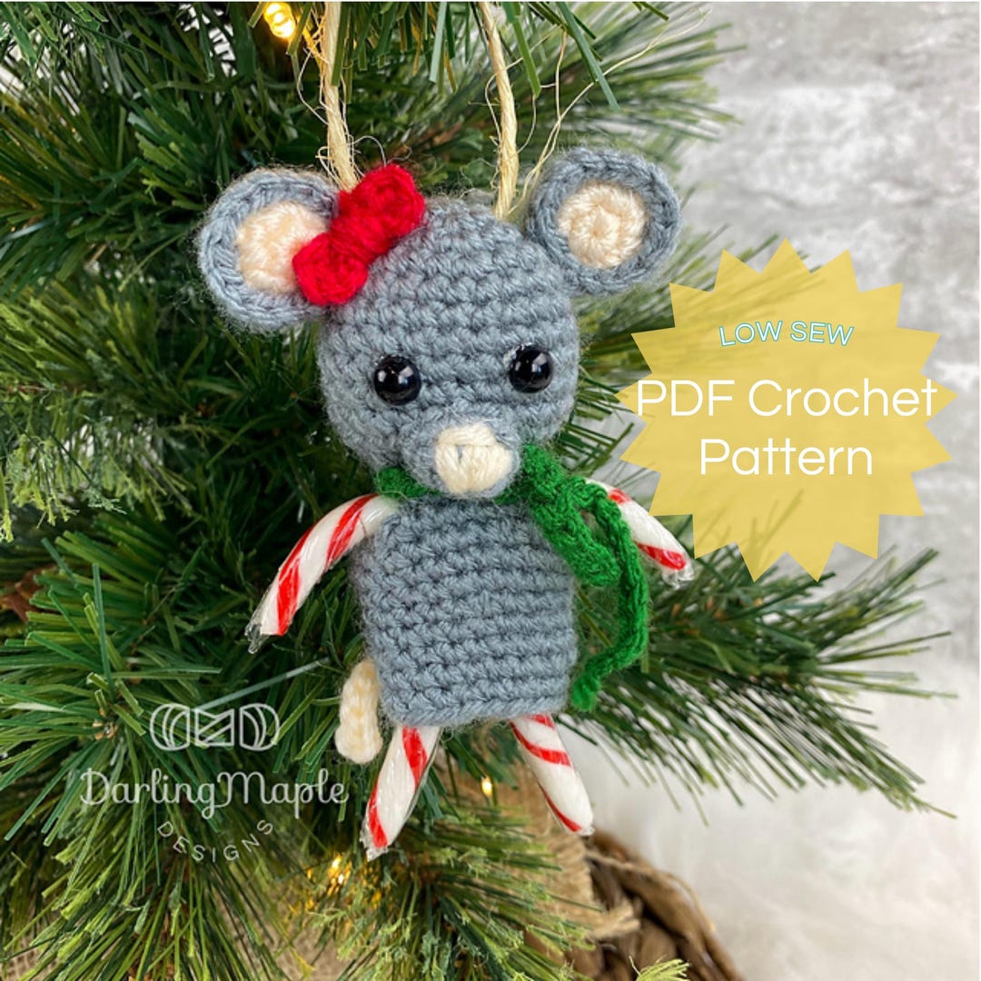 PDF Mouse Crochet Pattern. Low-sew Mice Candy Cane Ornament. Cute Mini ...