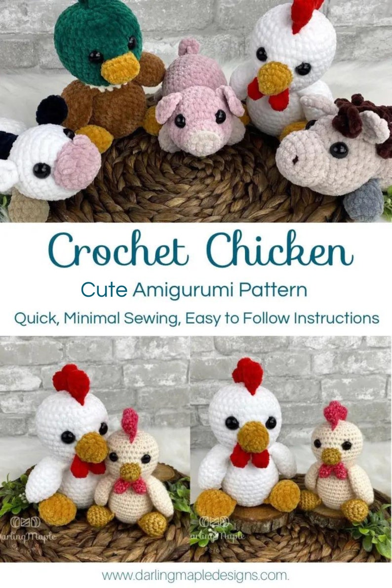 PDF Pocket Chicken Crochet Pattern Amigurumi. Cute Rooster, Hen, Chick ...