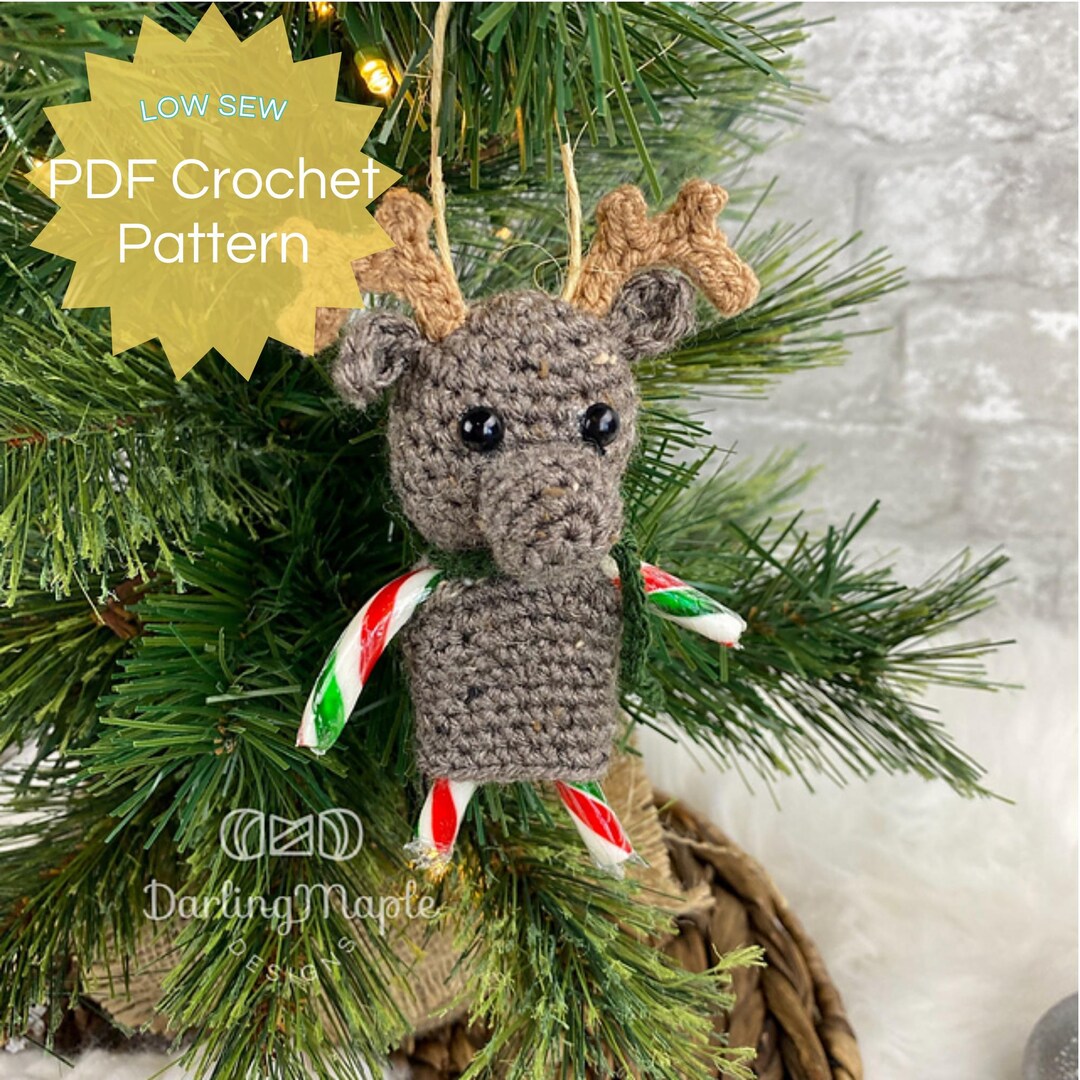 PDF Moose Crochet Pattern. Low-sew Moose Candy Cane Ornament. Cute Mini ...