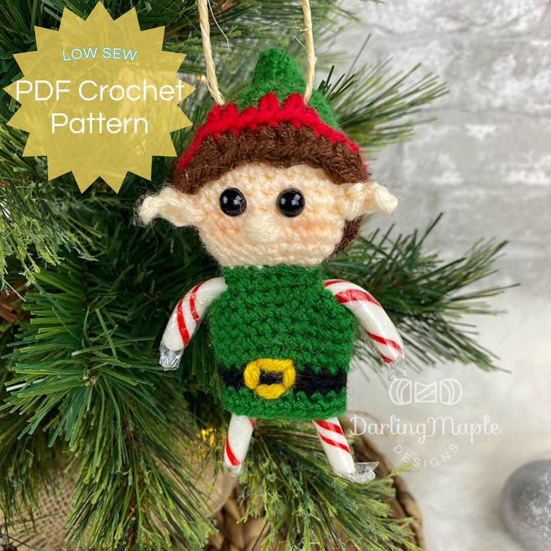 PDF Elf Crochet Pattern. Low-sew Helper Elf Candy Cane Ornament. Cute ...