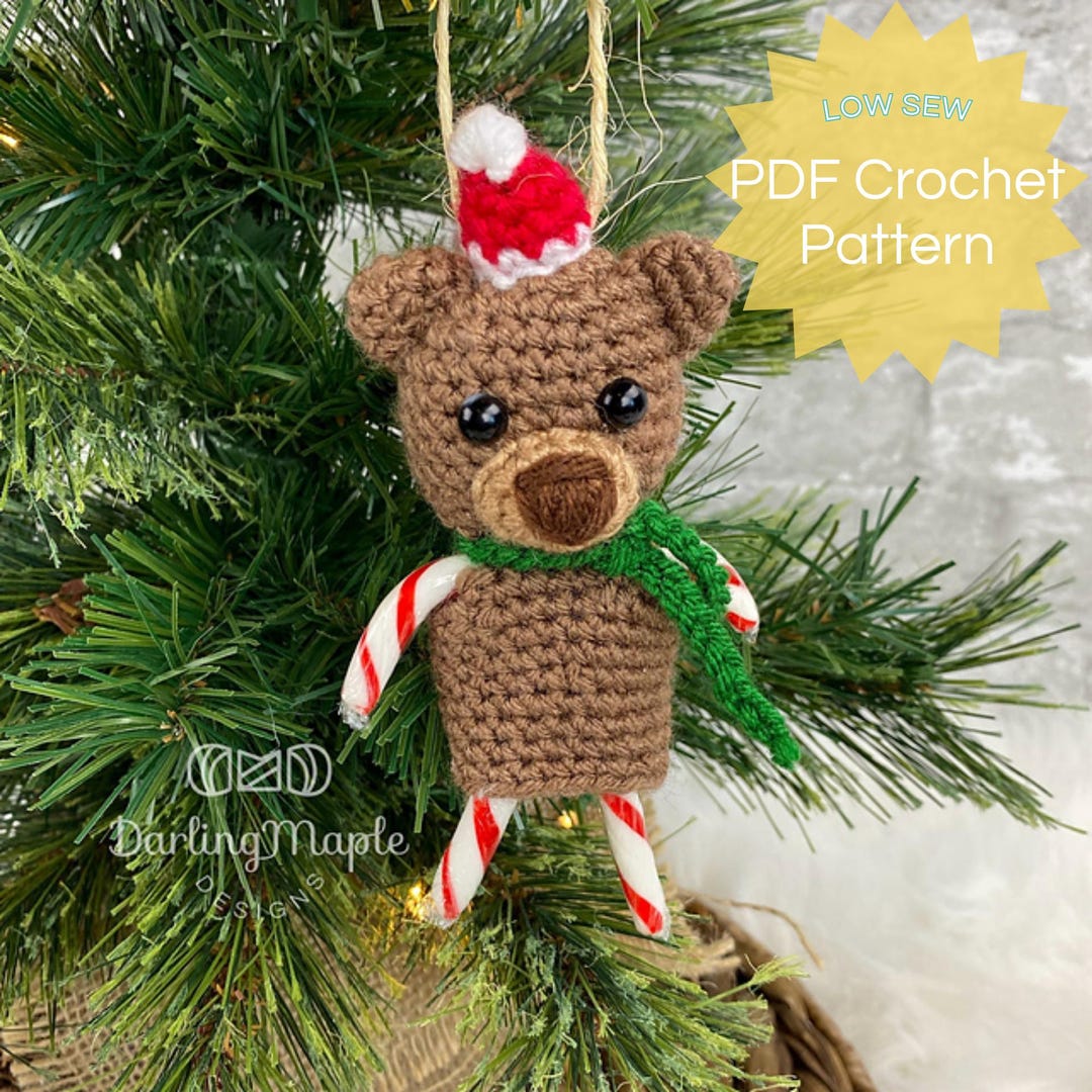 PDF Bear Crochet Pattern. Low-sew Teddy Bear Candy Cane Ornament. Cute ...