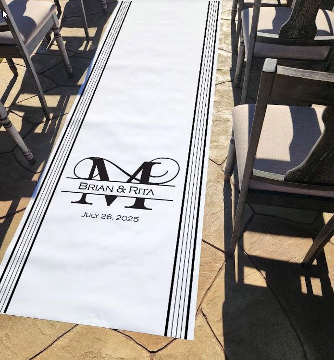 Custom Wedding Aisle Runner: Black Lines, Personalized Monogram - Etsy