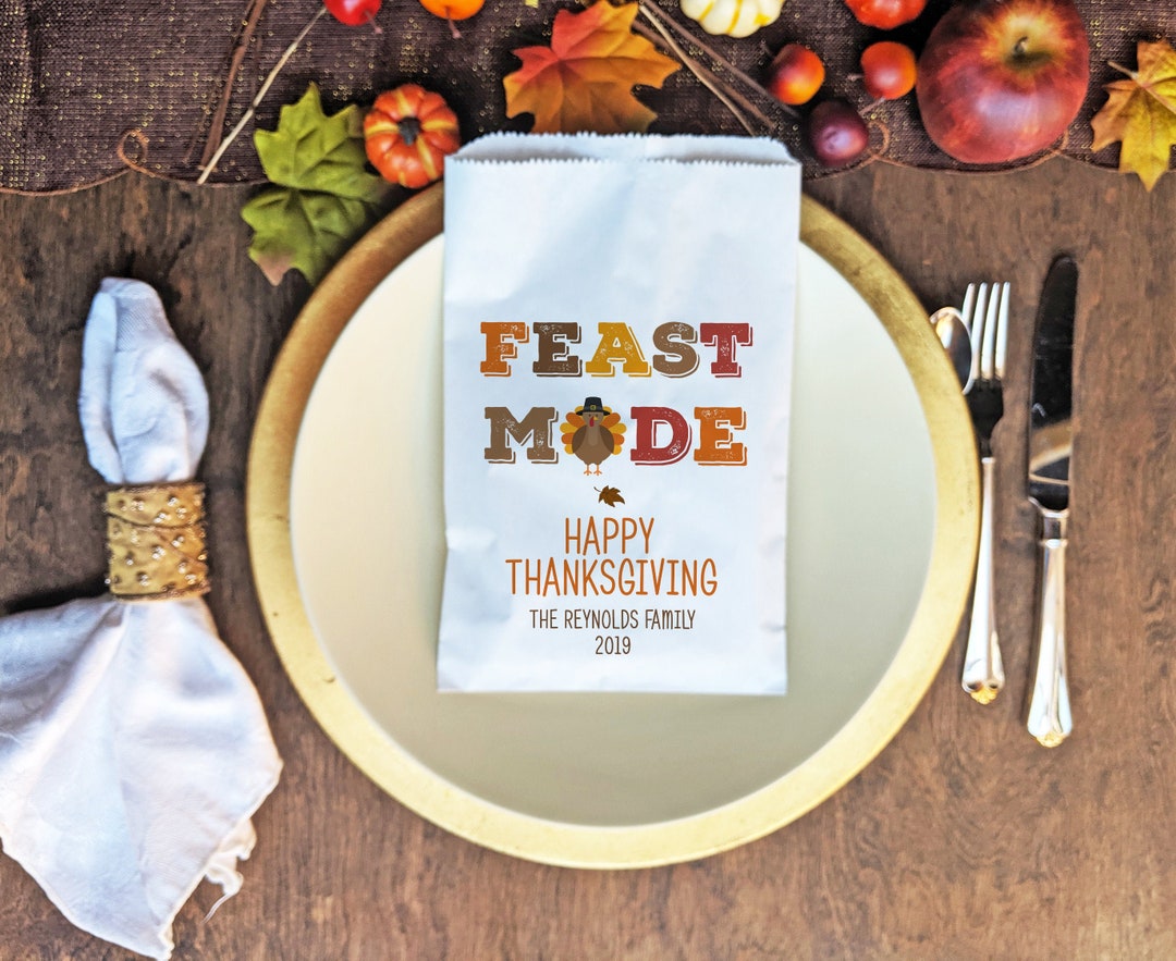 Feast Mode Thanksgiving Favor Bags, Friendsgiving Place Cards for ...