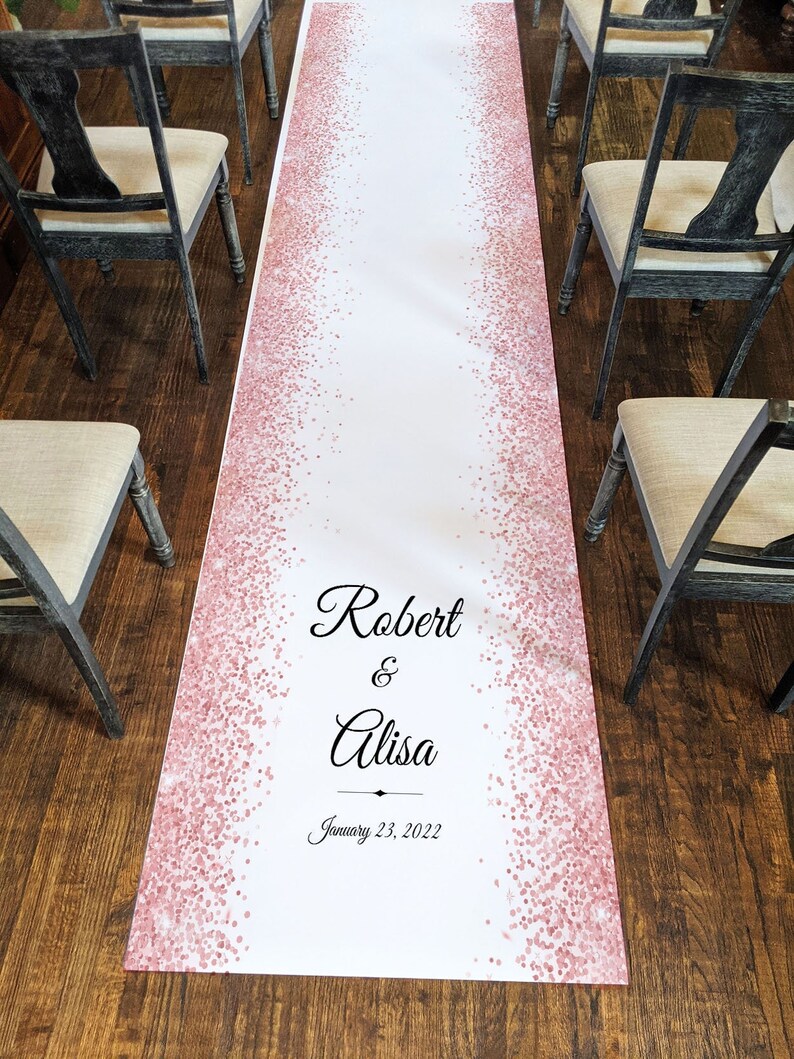 Rose Gold Glitter Wedding Aisle Runner: Custom Monogram - Etsy